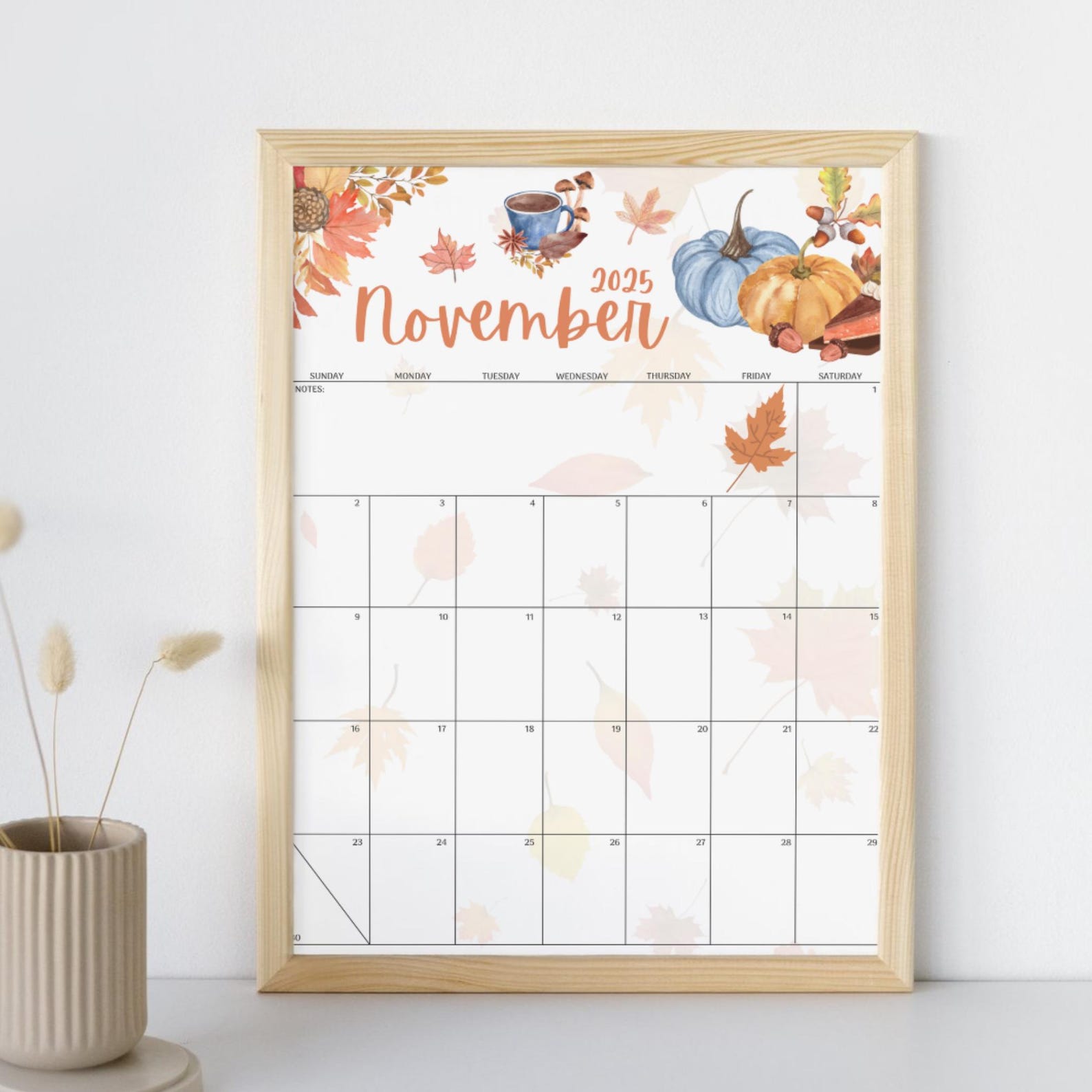 EDITABLE November 2025 Calendar, Beautiful Fall and Pumpkins, College ...