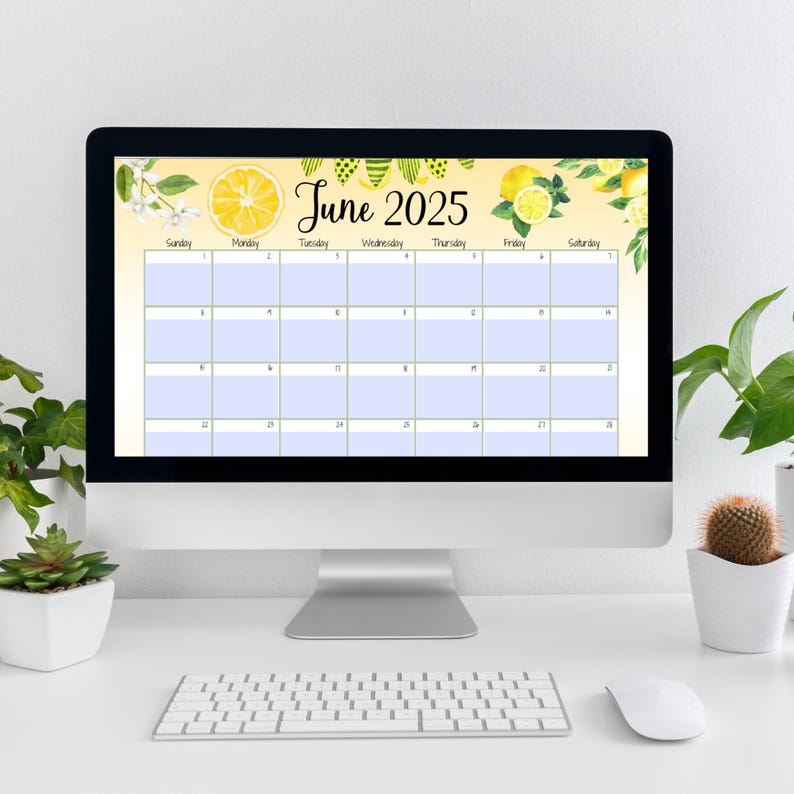 EDITABLE June 2025 Calendar, Yellow Lemons, Delicious Ice Creams ...