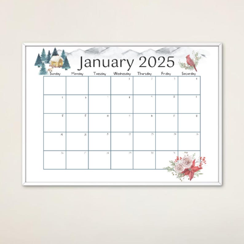EDITABLE January 2025 Calendar, Printable January Calendar, Snowy ...