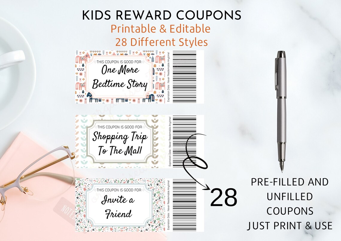Printable Kids Reward Coupons Editable Reward Coupons - Etsy