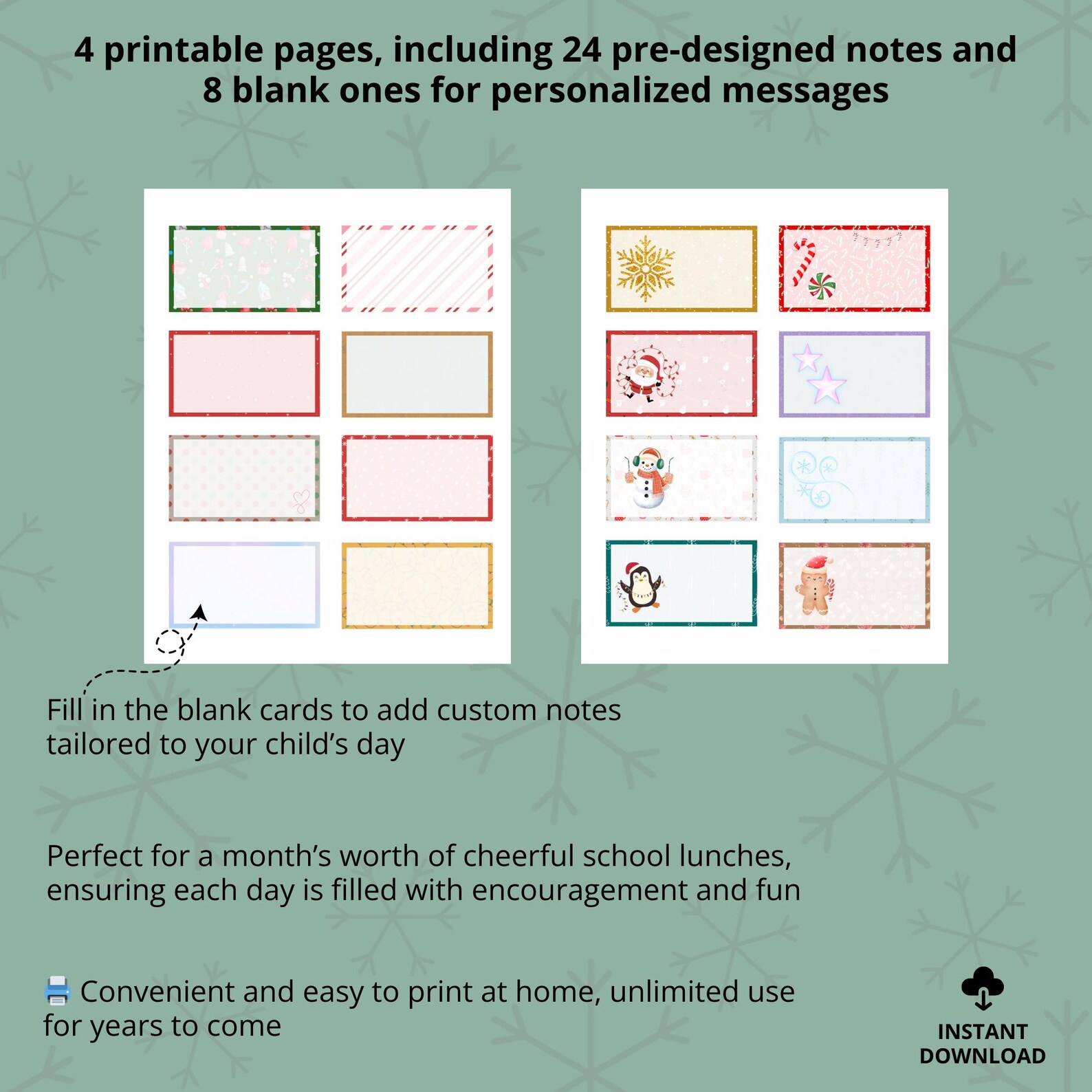 Printable Christmas Lunch Box Notes for Kids, Holiday Notes for Kids ...