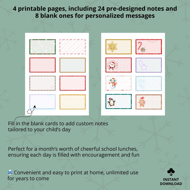 Printable Christmas Lunch Box Notes for Kids, Holiday Notes for Kids ...