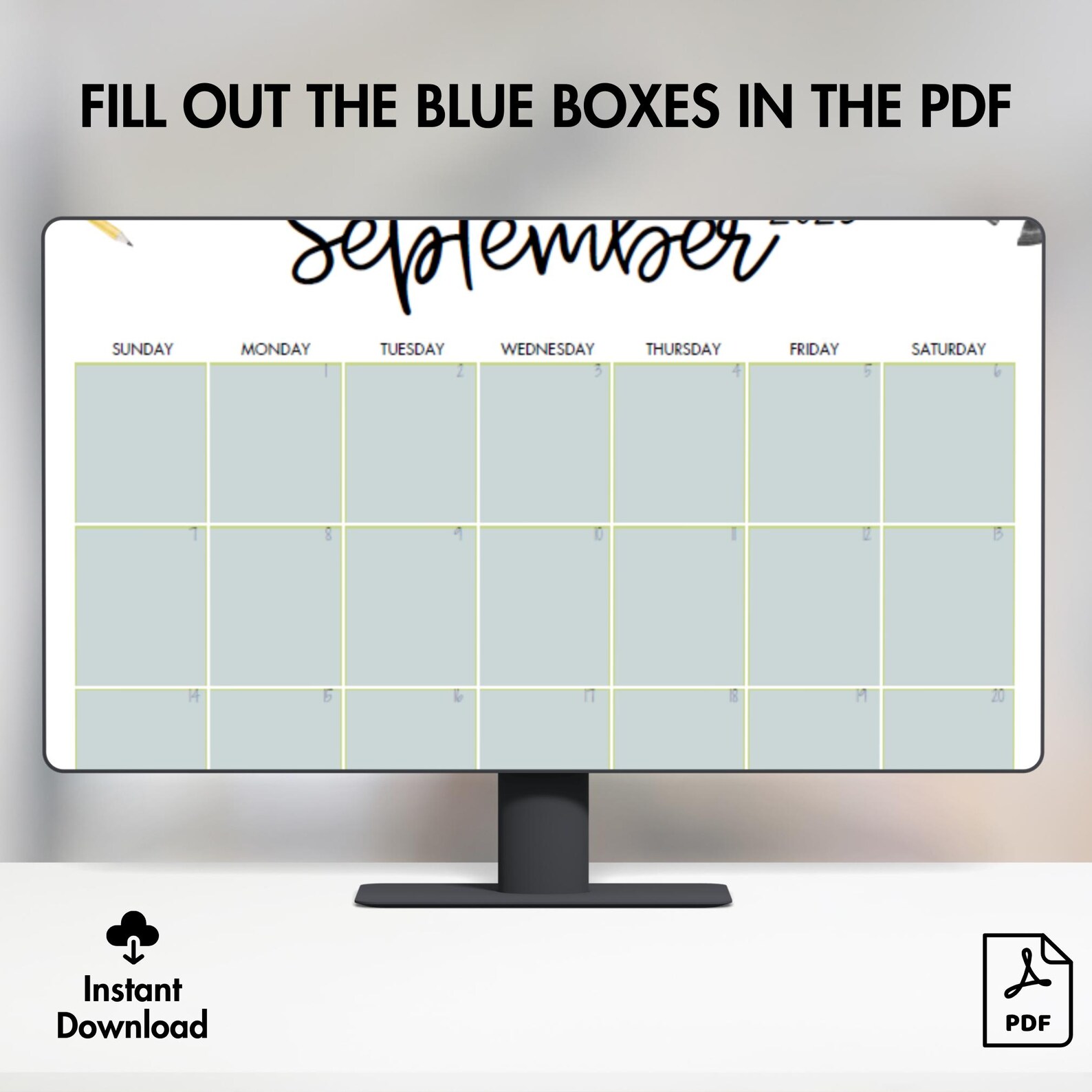 EDITABLE September 2025 Calendar, School Supplies Design Calendar, Back ...