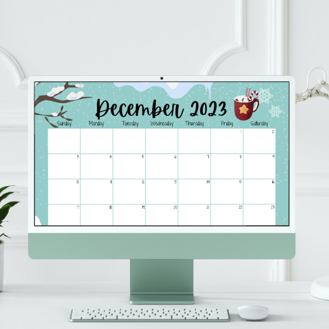 EDITABLE December 2023 Calendar, Cute Penguins, Beautiful Winter ...