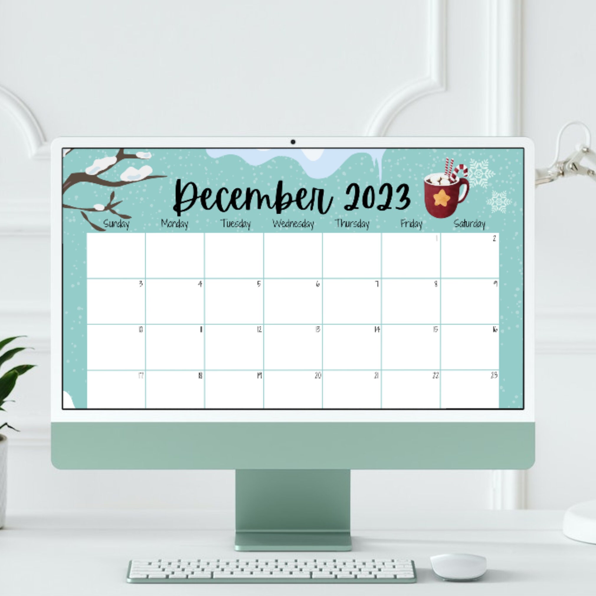 EDITABLE December 2023 Calendar, Cute Penguins, Beautiful Winter ...