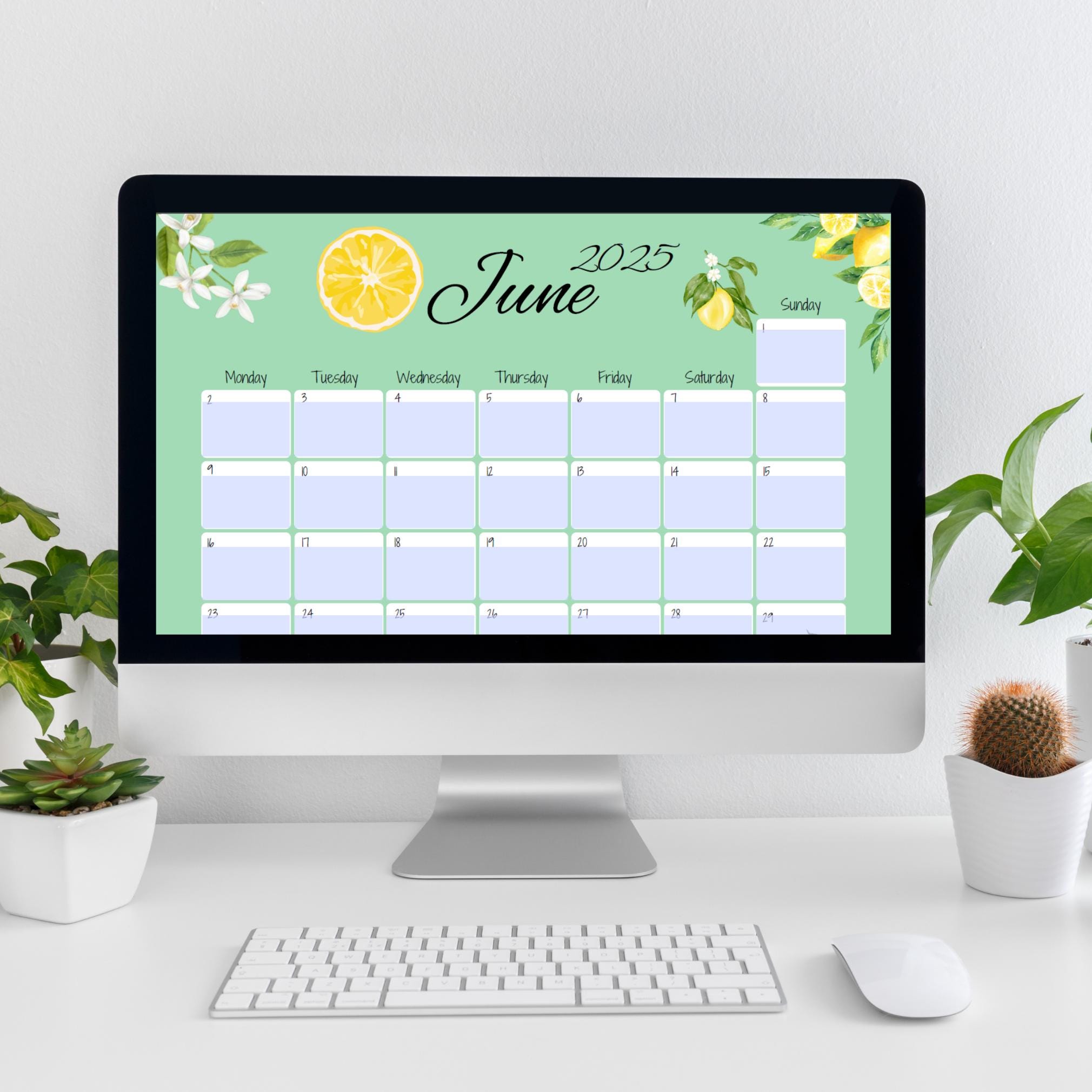 June 2025 Printable Calendar, Lemon Themed Monthly Planner, Digital ...