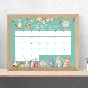 EDITABLE April 2024 Calendar, Happy Easter Day, Cute Gnomes, Printable ...