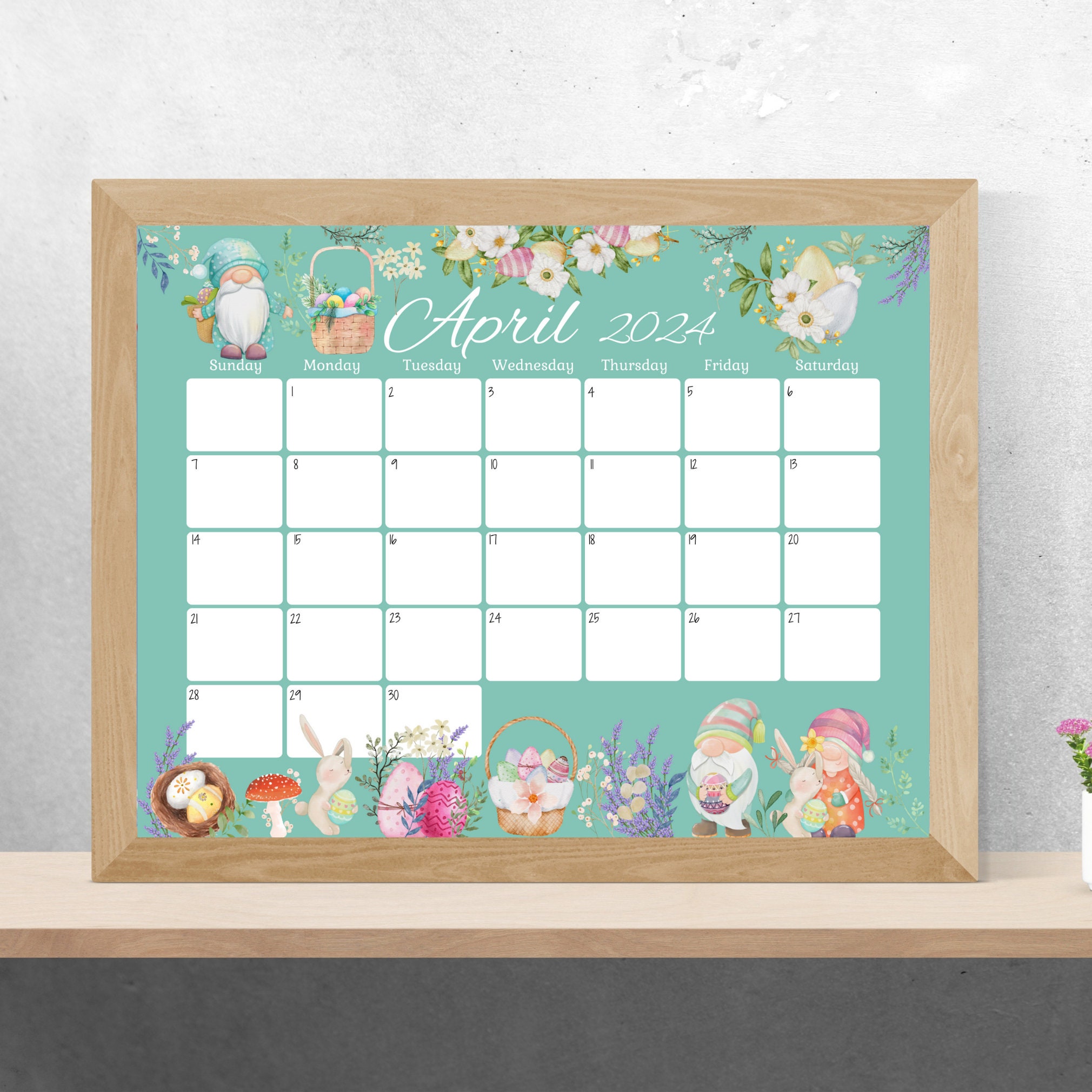 EDITABLE April 2024 Calendar, Happy Easter Day, Cute Gnomes, Printable ...