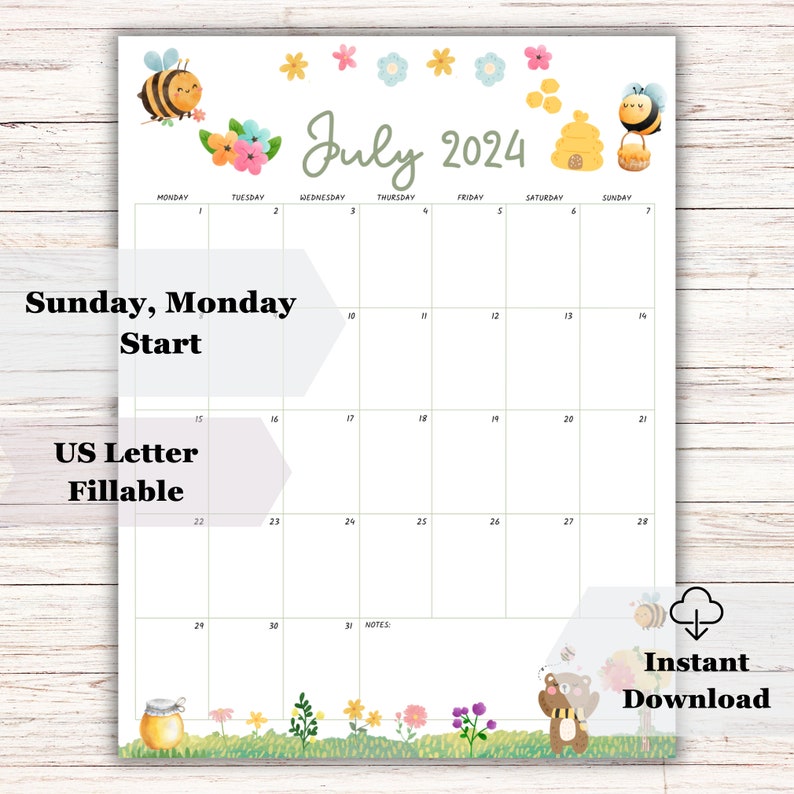 EDITABLE July 2024 Calendar, 2024 Summer Planner, Colorful Happy Summer ...