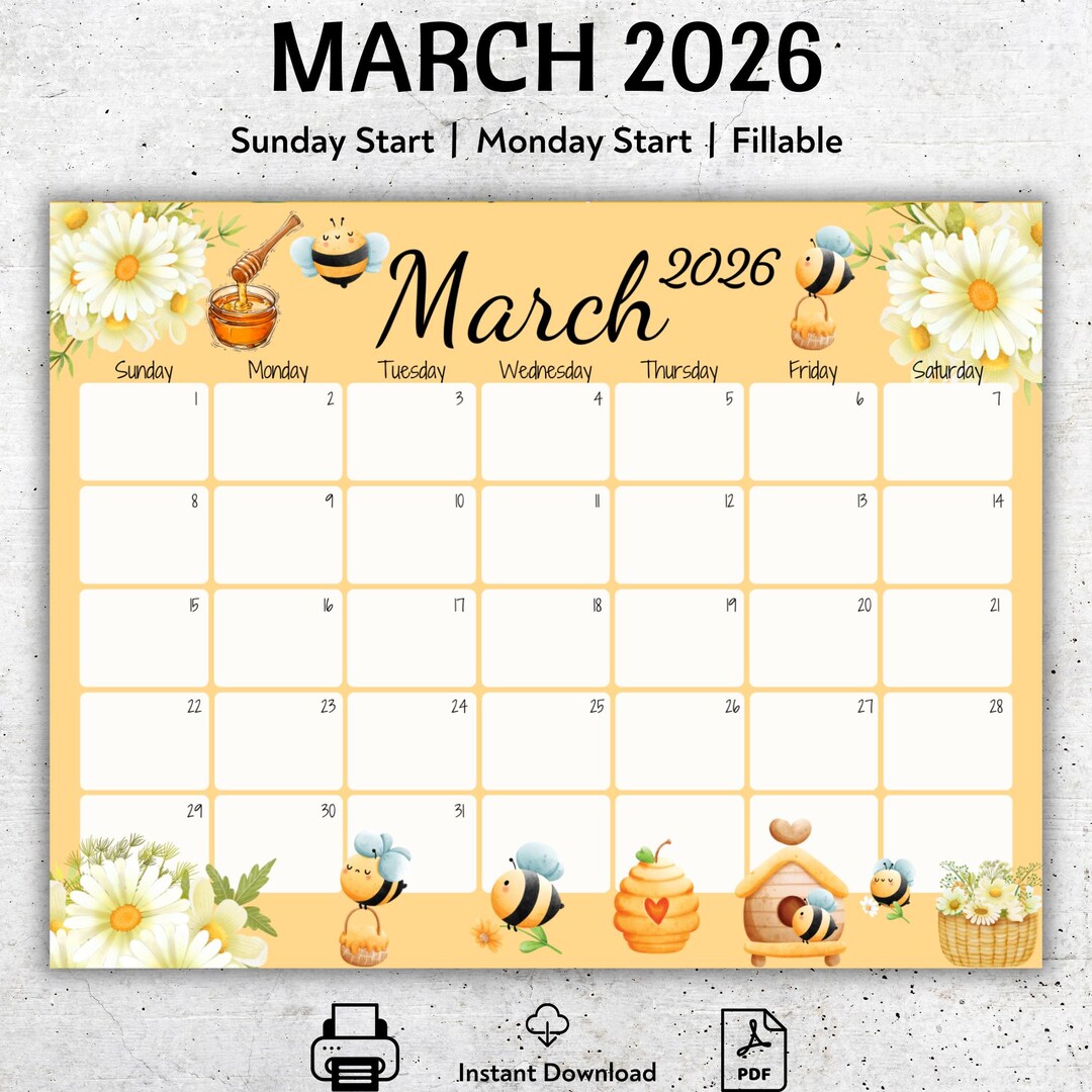 Editable 2026 March Calendar, Printable Monthly Kids School Schedule ...