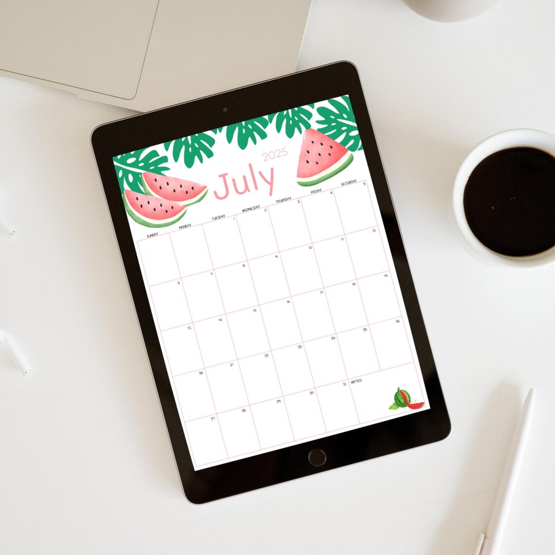 Printable July 2025 Calendar, Editable Planner July 2025, Watermelon ...