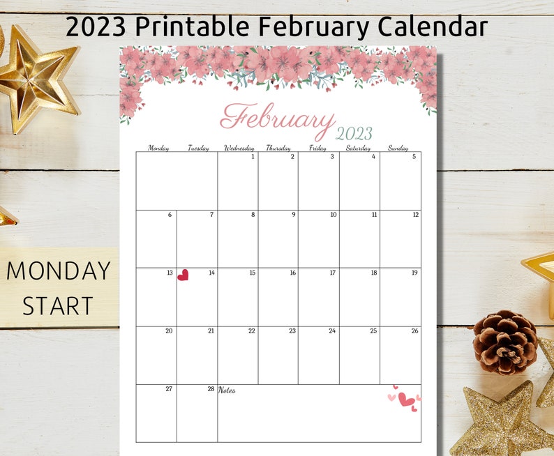 EDITABLE February 2023 Calendar Pinkflowers Minimalist - Etsy