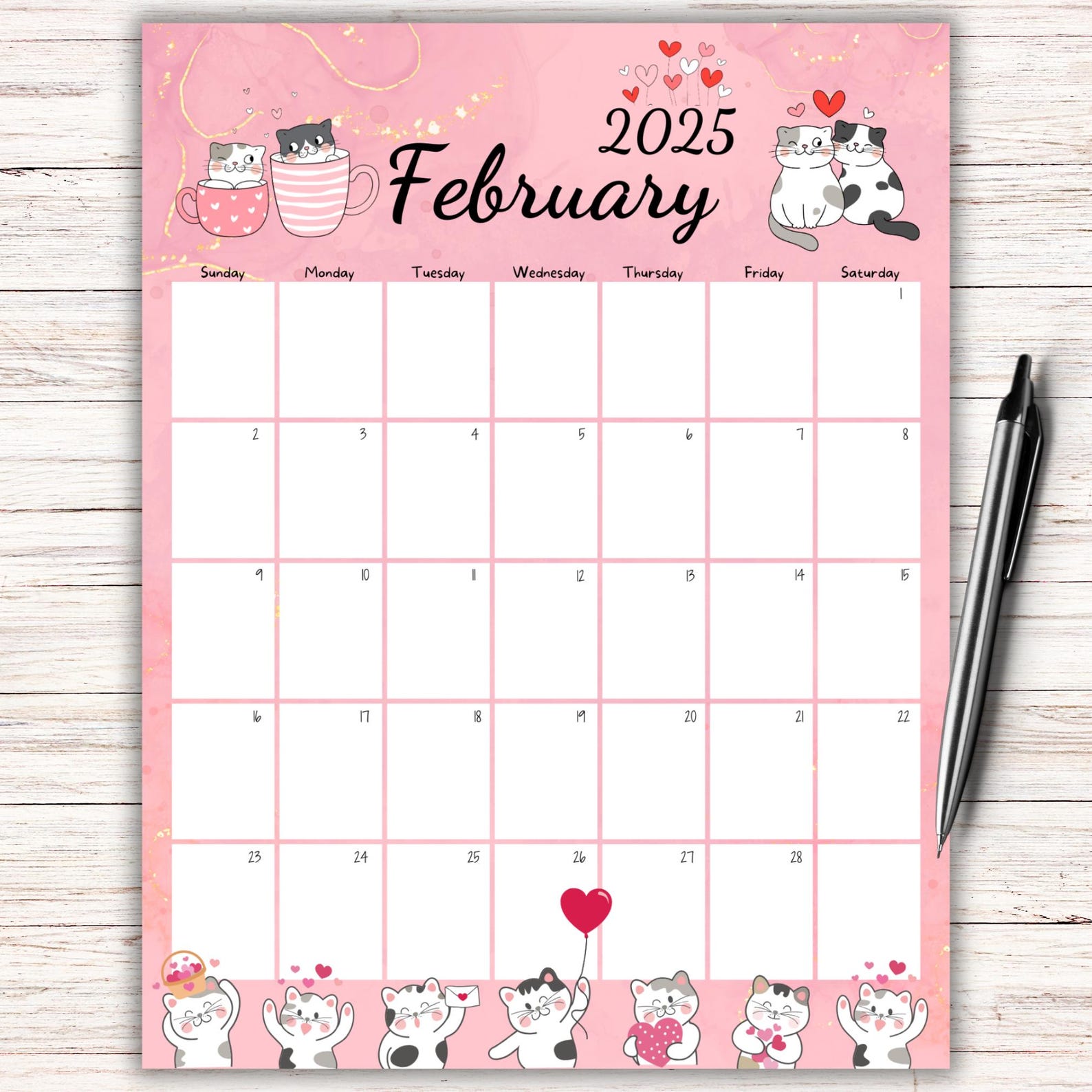EDITABLE February 2025 Calendar, Printable February Calendar, Fillable ...