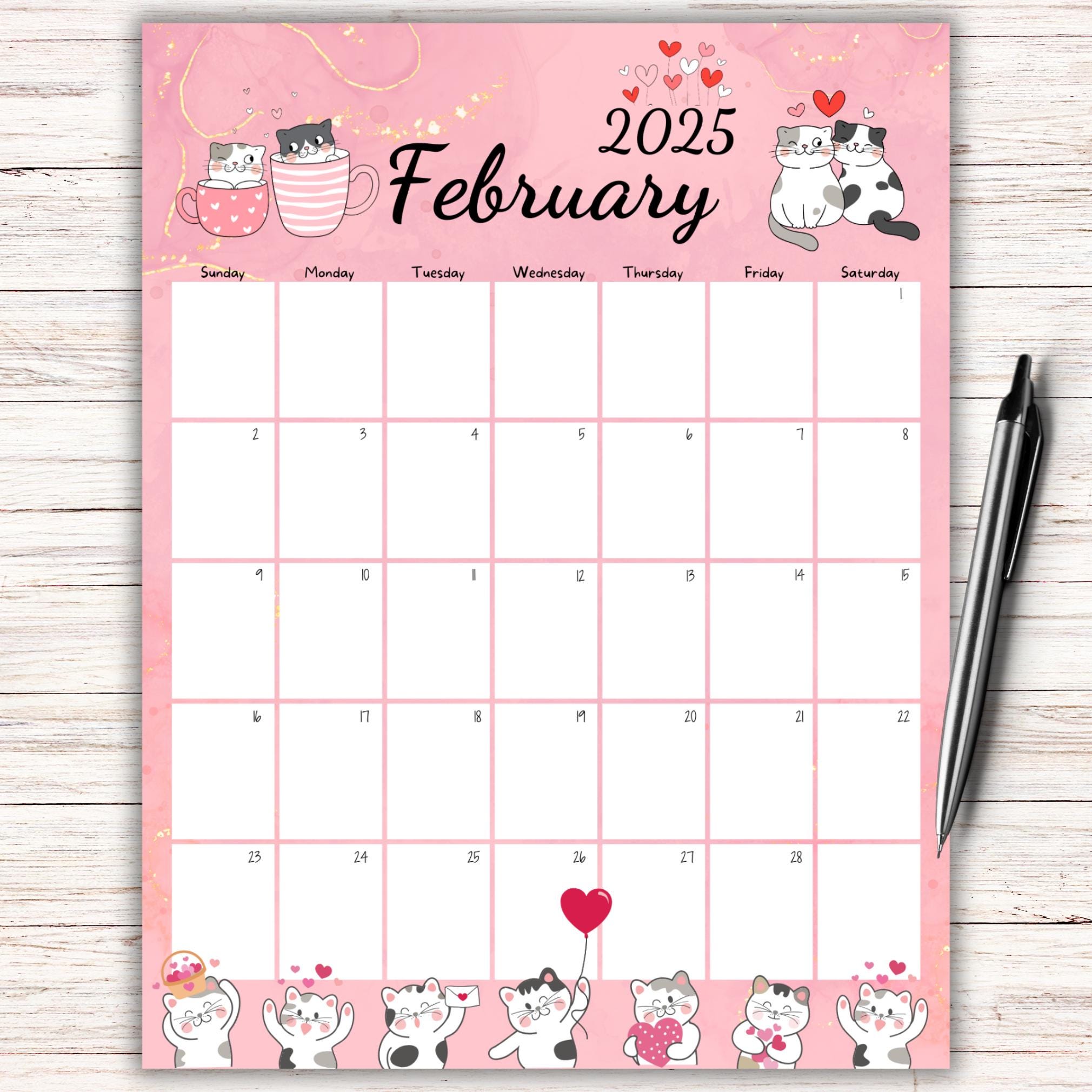 EDITABLE February 2025 Calendar, Printable February Calendar, Fillable ...