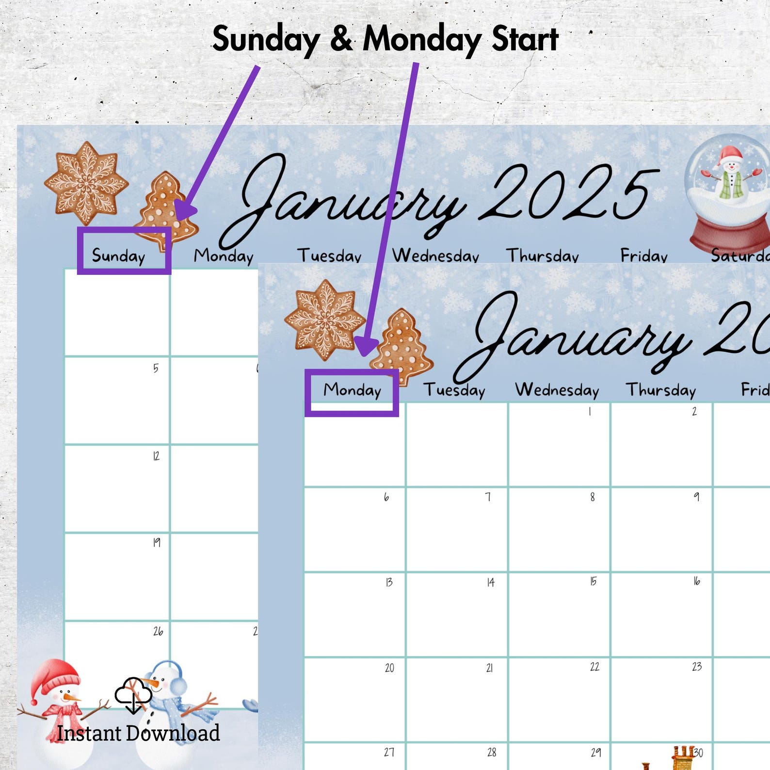 EDITABLE January 2025 Calendar, Beautiful Winter, Happy New Year ...