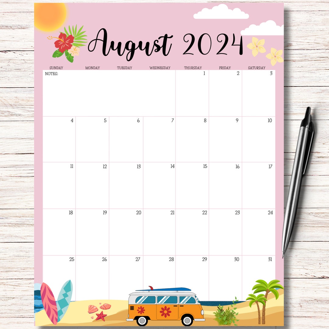 EDITABLE August 2024 Calendar, Printable Vacation Planner, Wonderful ...
