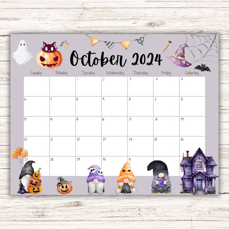 EDITABLE October 2024 Calendar, Happy Halloween, Pretty Ghost, Cute ...