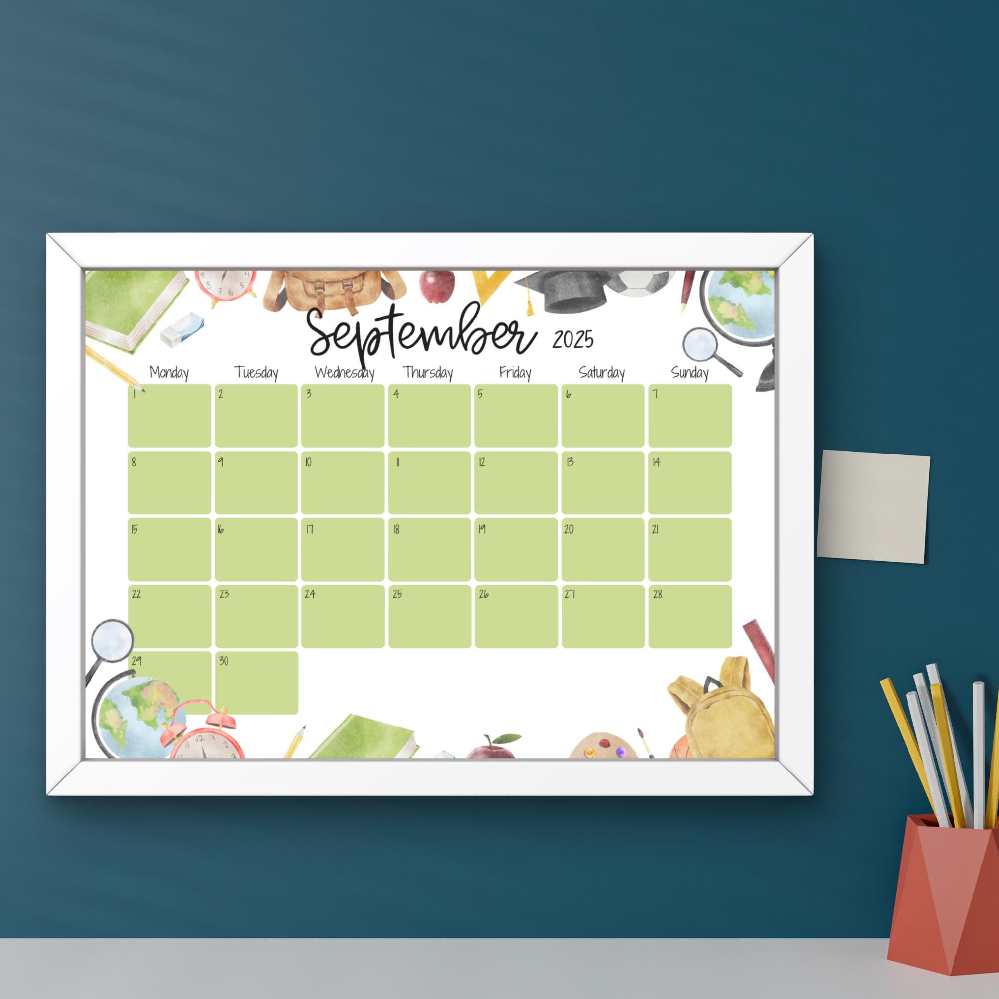 September 2025 Printable Calendar PDF, School Theme Fillable Monthly ...
