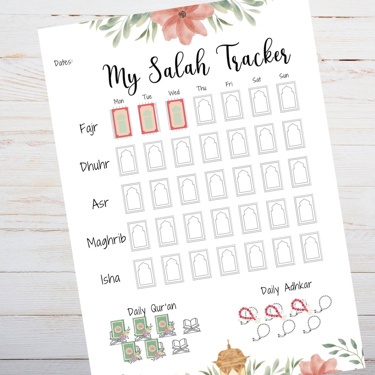 Muslim Prayer Tracker, Printable Salah Tracker, Prayer Chart for Kids ...