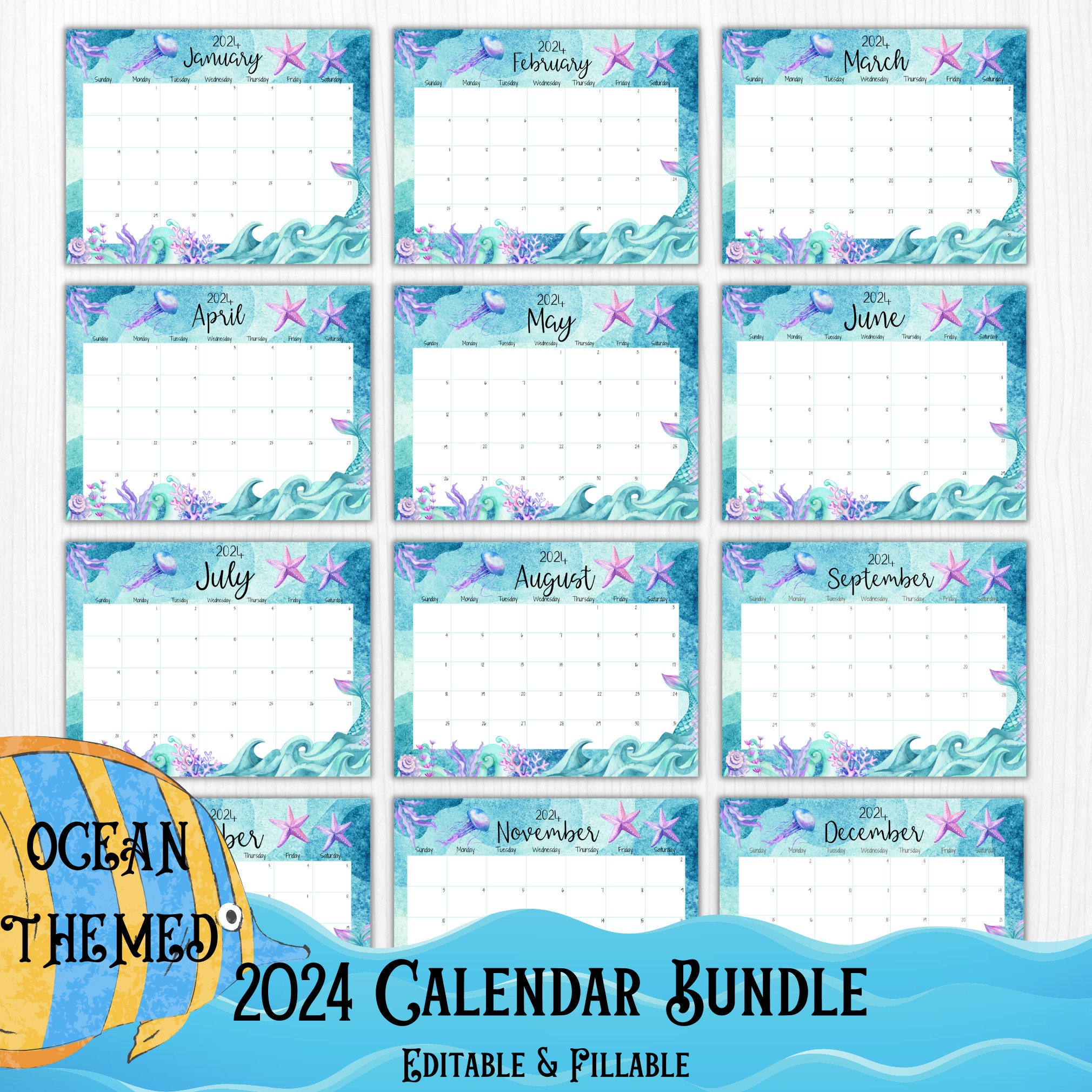 Ocean Themed 2024 Calendar Homeschool Calendar School Home - Etsy