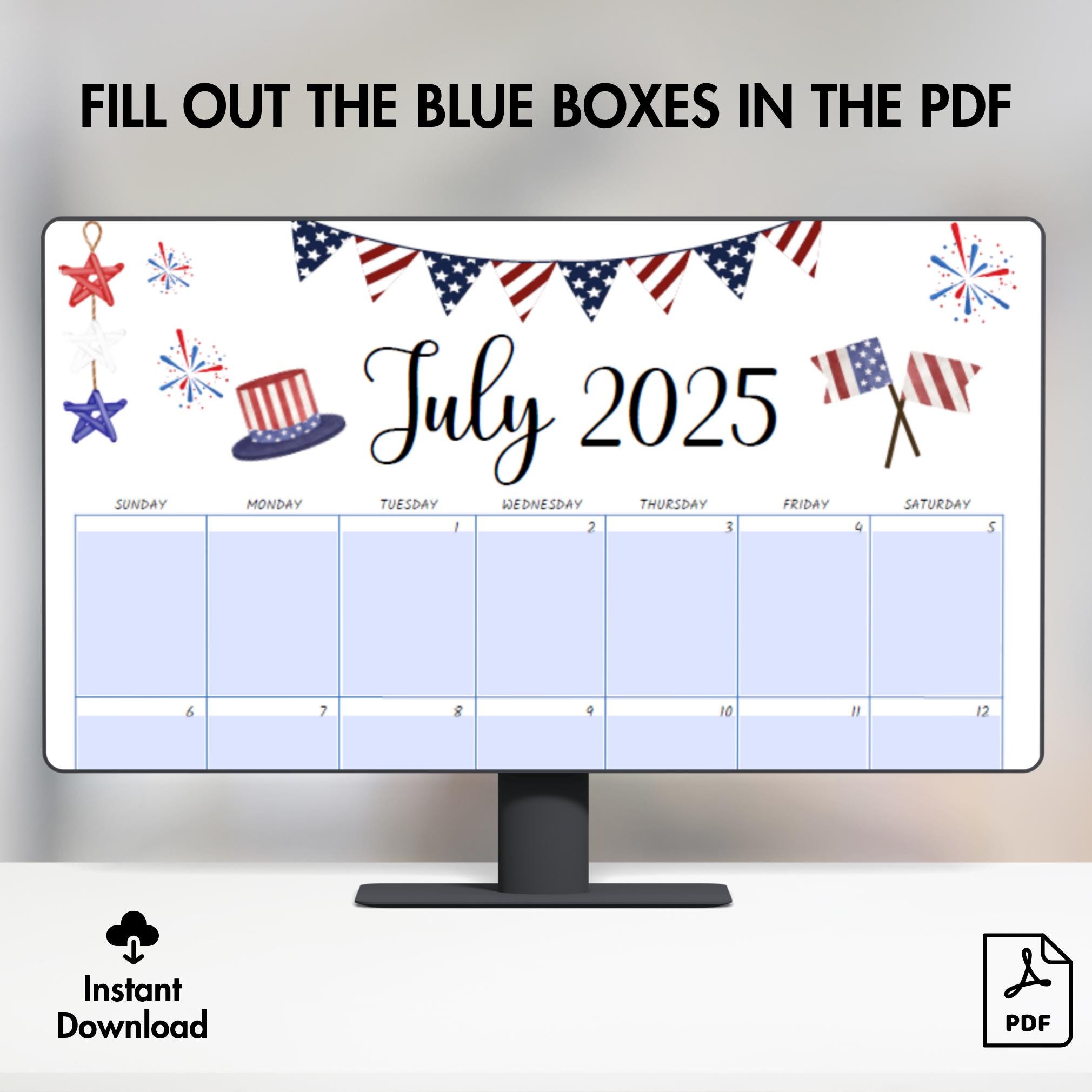 EDITABLE July 2025 Calendar, Monthly Planner, Printable Homeschool ...