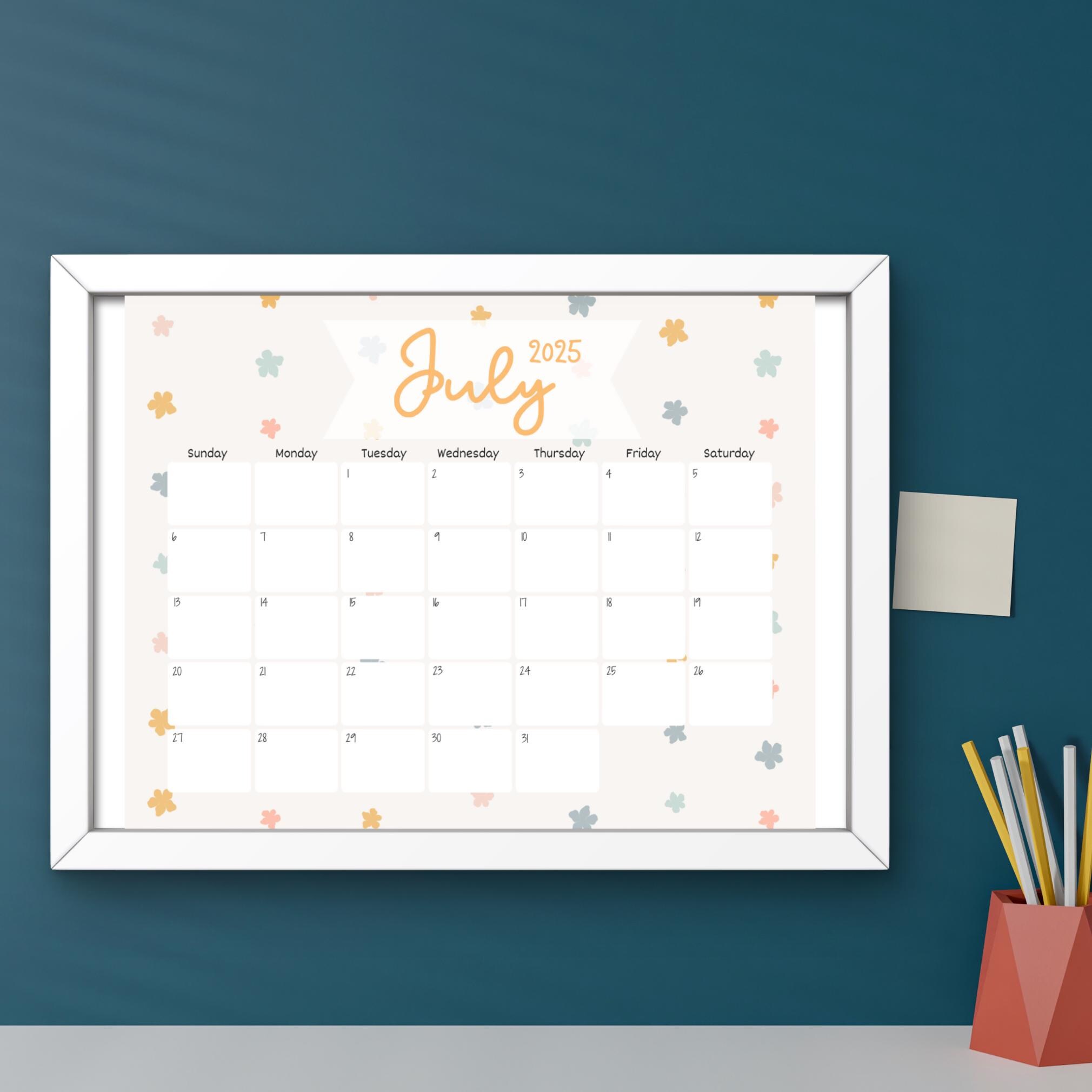 EDITABLE July 2025 Calendar, July Monthly Planner, Printable Homeschool ...