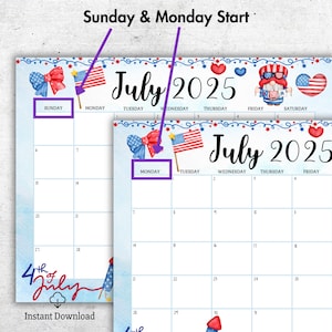 EDITABLE July 2025 Calendar, 4th July Independence Day, Happy 4th July ...