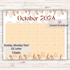 EDITABLE October 2024 Calendar, Academic Calendar, Beautiful Fall ...
