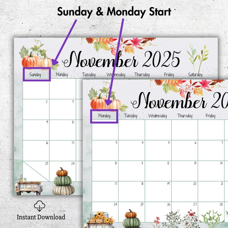EDITABLE November 2025 Calendar, Colorful Pumpkins, Printable Planner ...