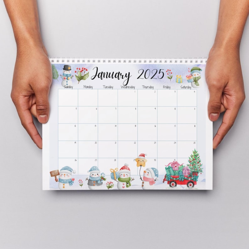 EDITABLE January 2025 Calendar, Beautiful Winter, Happy Snowmen, New ...