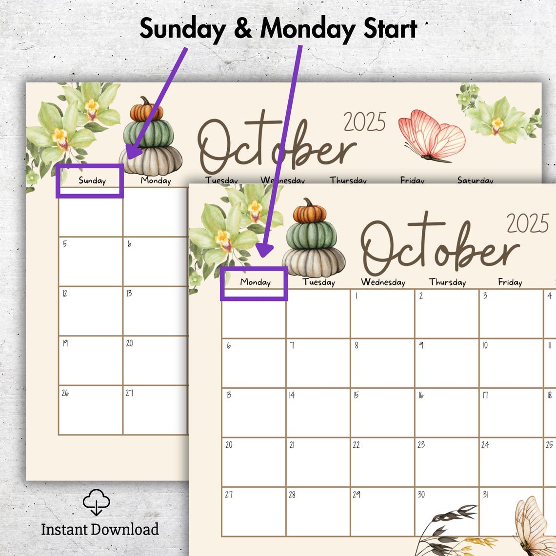 EDITABLE October 2025 Calendar, Beautiful Pumpkins, Colorful Flowers ...