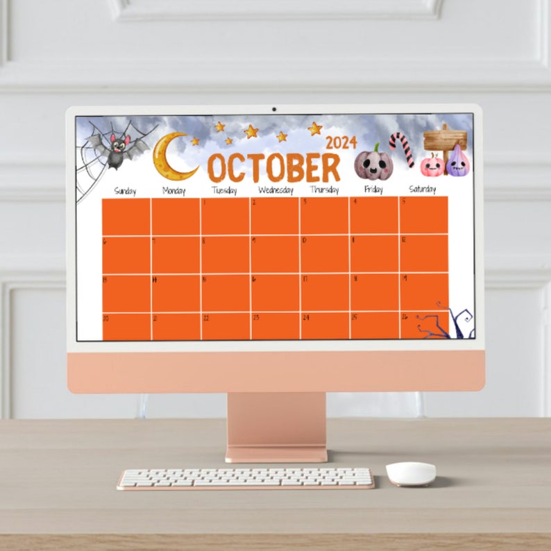 EDITABLE October 2024 Calendar, Happy Halloween, Pretty Ghost, Kid ...