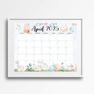 EDITABLE April 2025 Calendar, Happy Easter Day, Cute Bunnies, Printable ...