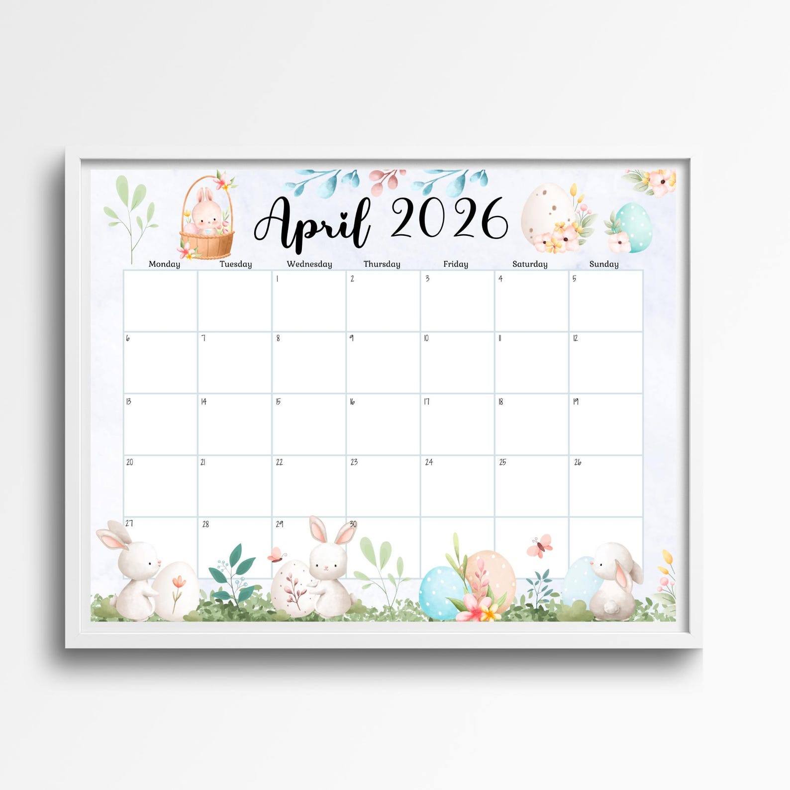 EDITABLE April 2026 Calendar, Happy Easter Day, Cute Bunnies, Printable ...