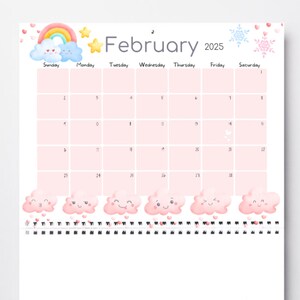EDITABLE February 2025 Calendar, Beautiful Rainbow, Cute Clouds ...