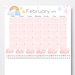 EDITABLE February 2025 Calendar, Beautiful Rainbow, Cute Clouds ...