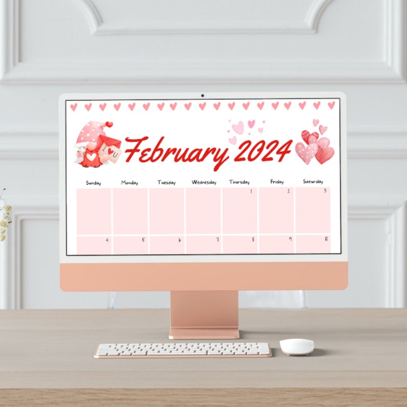 EDITABLE February 2024 Calendar Valentines Day Cute Gnoms - Etsy Australia