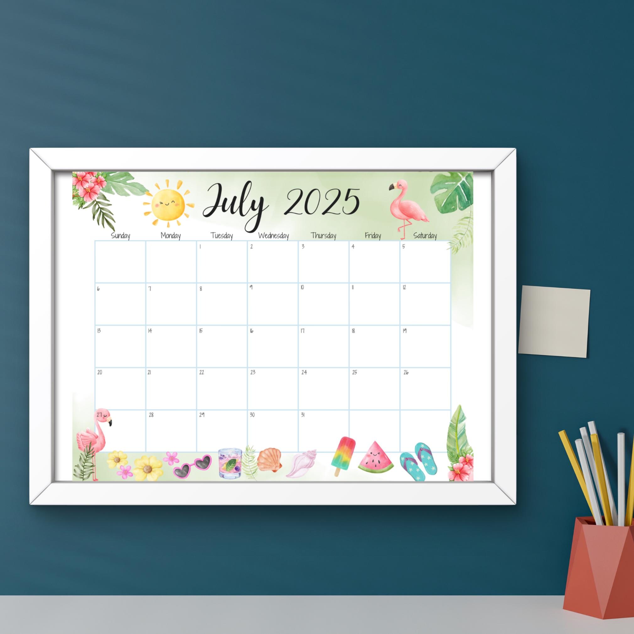 July 2025 Printable Calendar | Summer Theme Planner | Fillable PDF ...