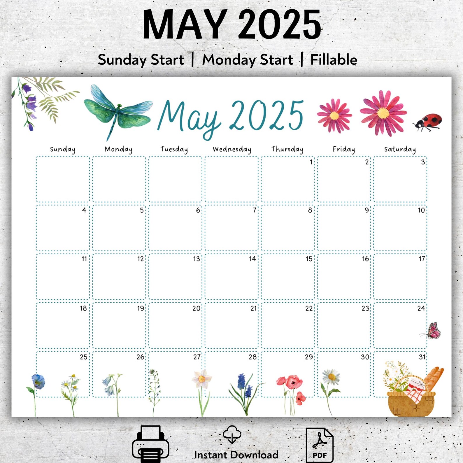 Editable 2025 May Planner, Printable May Calendar, Homeschool Monthly ...