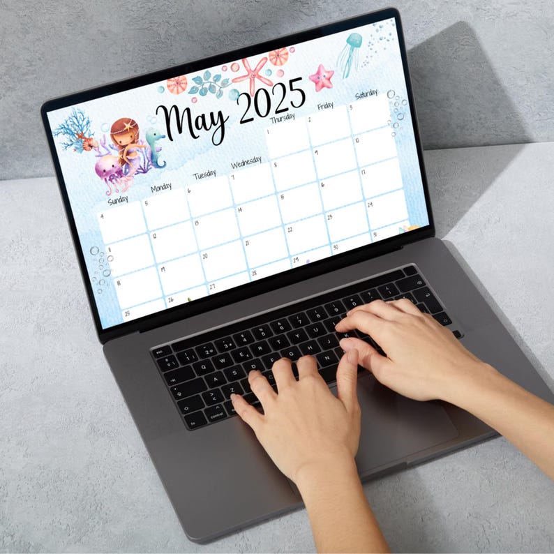 EDITABLE May 2025 Calendar, Ocean Theme, Printable PDF, Sunday & Monday ...