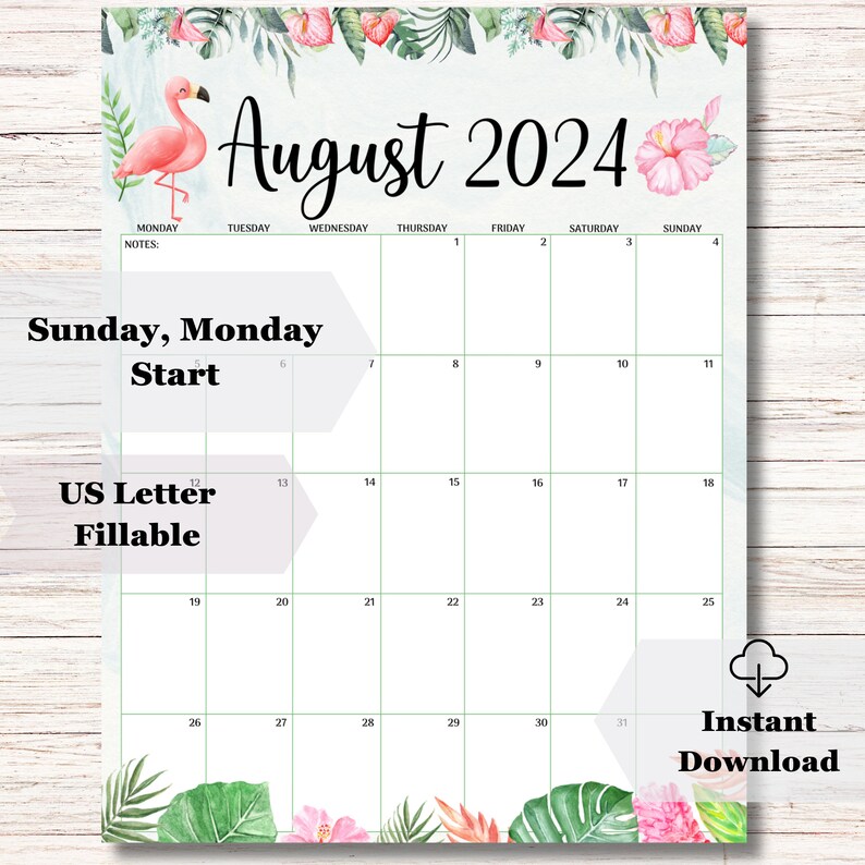 EDITABLE August 2024 Calendar, Fillable August Calendar, 2024 August ...