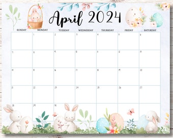 EDITABLE April 2024 Calendar, Monthly Planner, Happy Easter Day, Cute ...