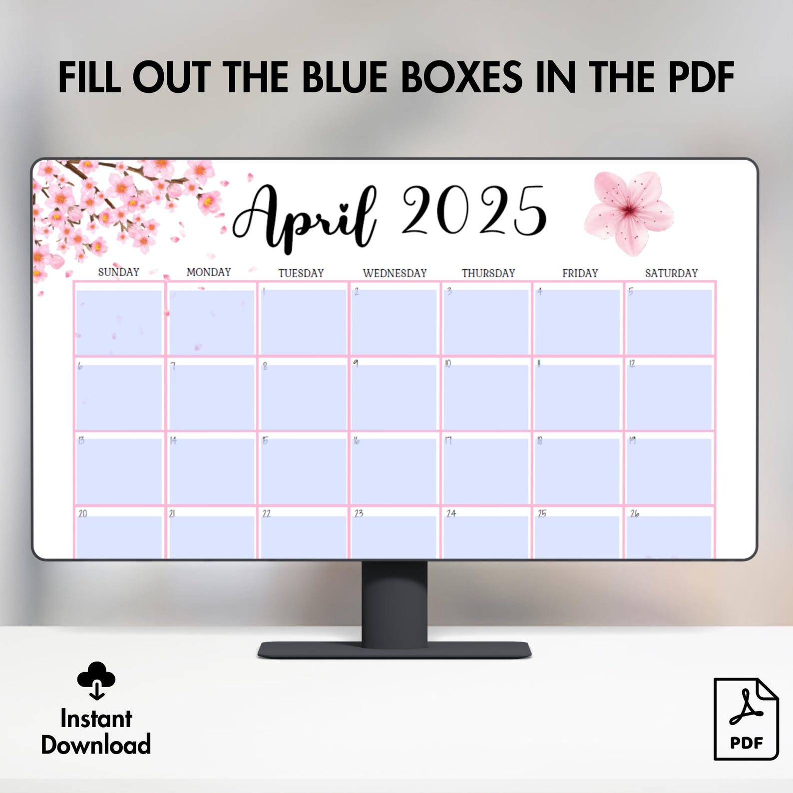 EDITABLE April 2025 Calendar, Printable April Planner, Fillable ...