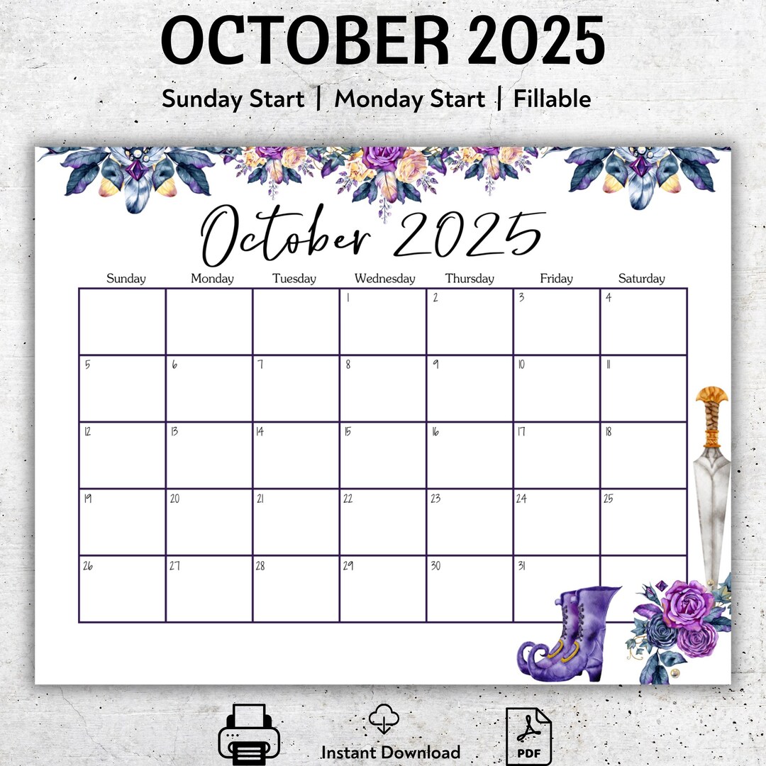 EDITABLE October 2025 Calendar, Halloween Planner, Colorful Flowers ...