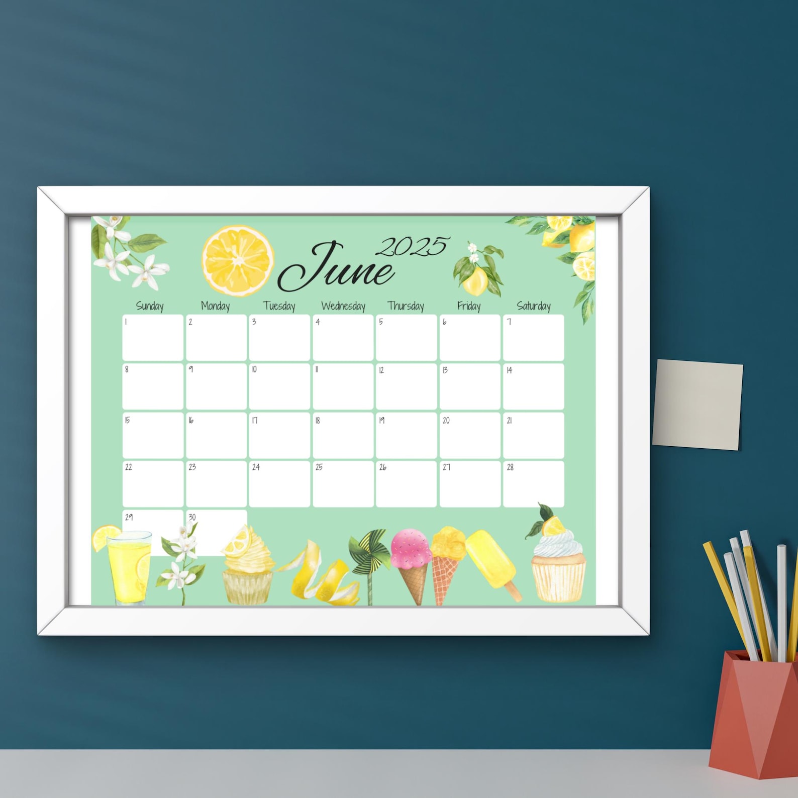 June 2025 Printable Calendar, Lemon Themed Monthly Planner, Digital ...