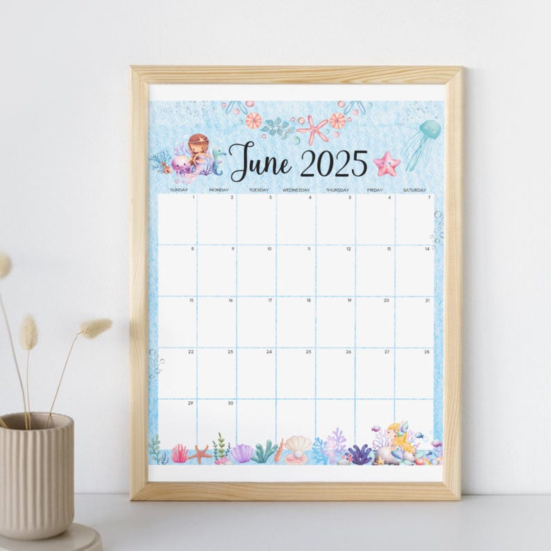 June 2025 Mermaid Printable Calendar, Ocean-themed Editable PDF, US ...