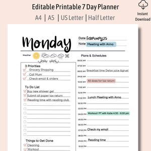 7 Day Planner, Work Planner, Printable Weekly Planner, 365 Daily ...