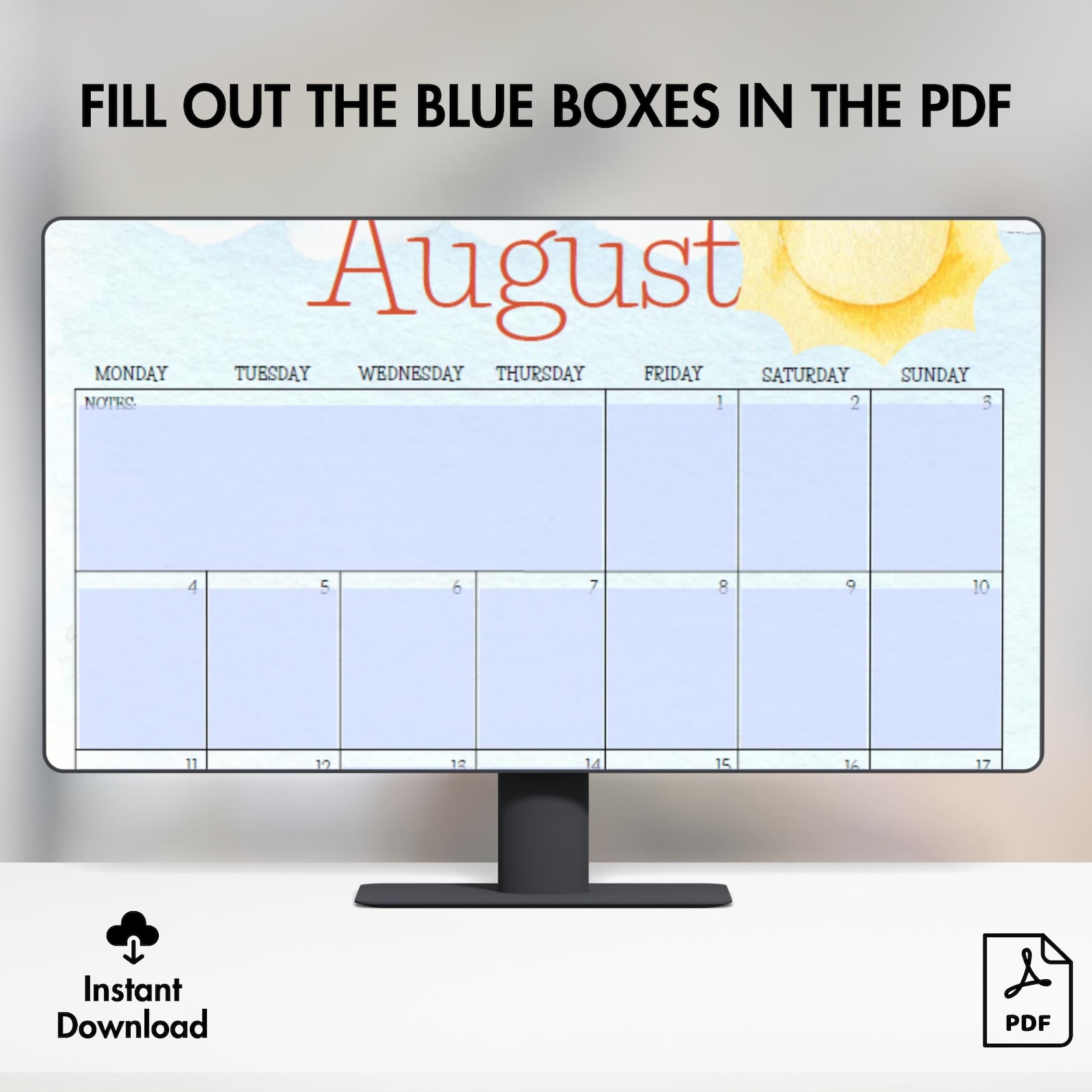 Printable August 2025 Calendar, Fillable August Planner, Homeschool ...