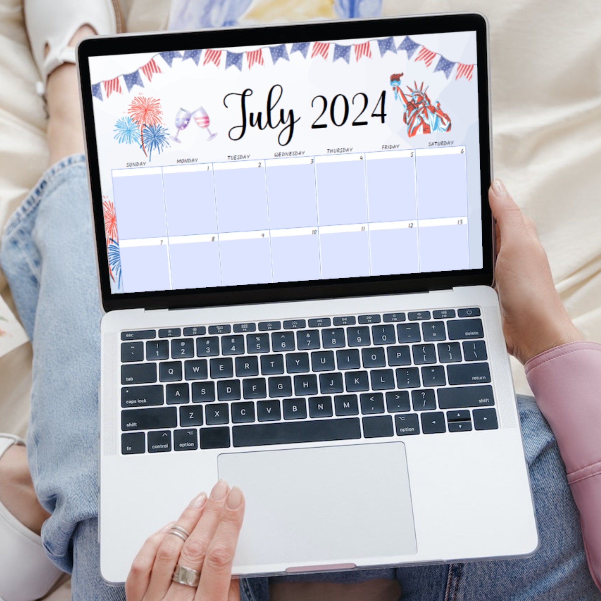 EDITABLE July 2024 Calendar, 4th July Independence Day, Happy 4th July ...