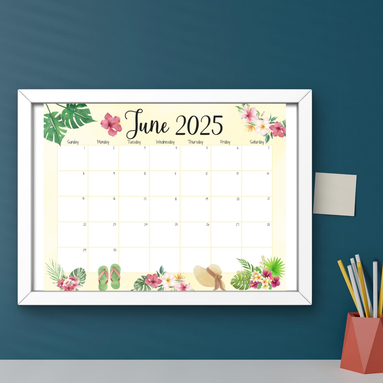Printable June 2025 Calendar Tropical Theme, Sunday and Monday Start ...